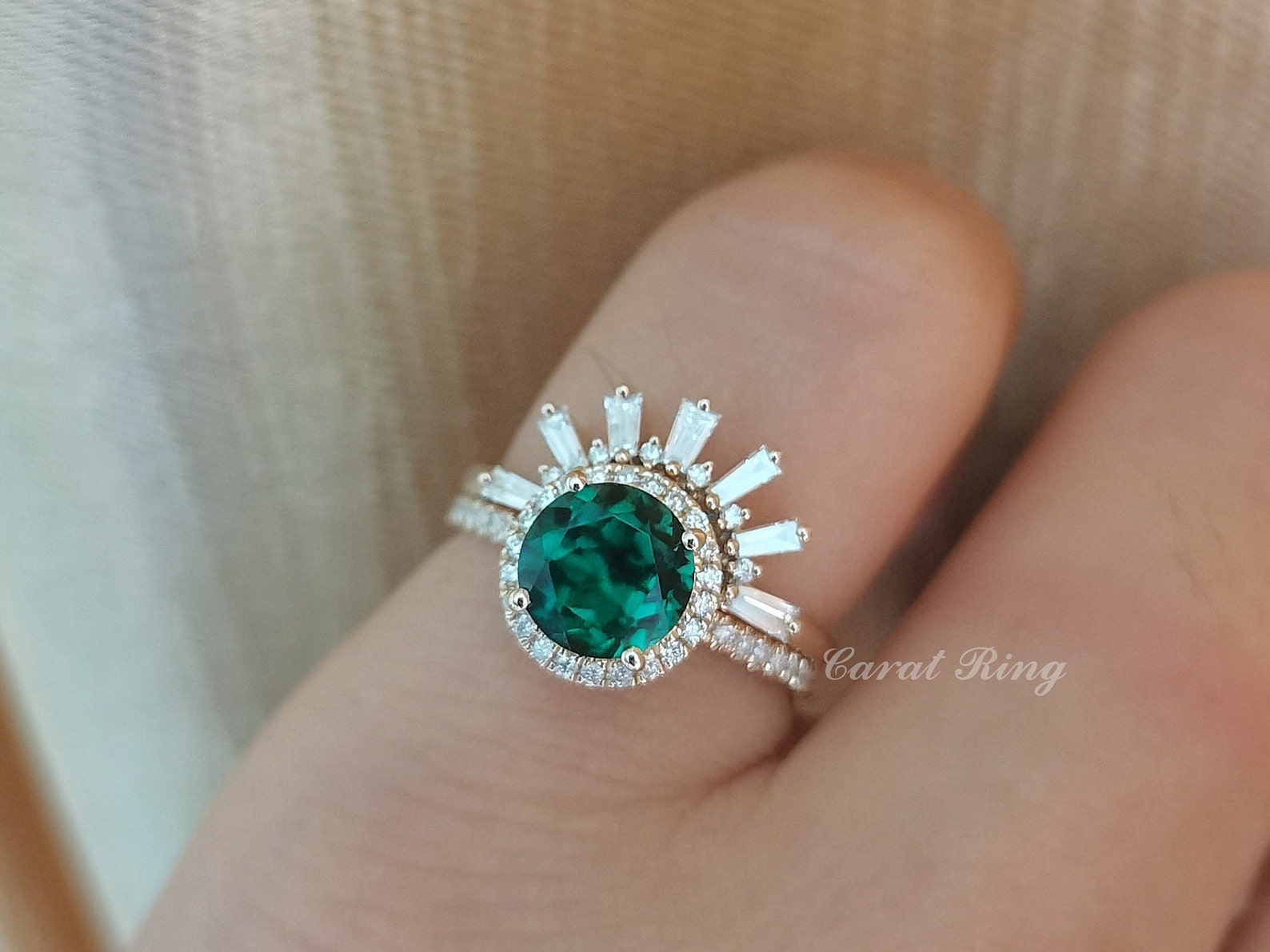 Emerald Engagement Ring Set 7mm Round Emerald Ring - Etsy