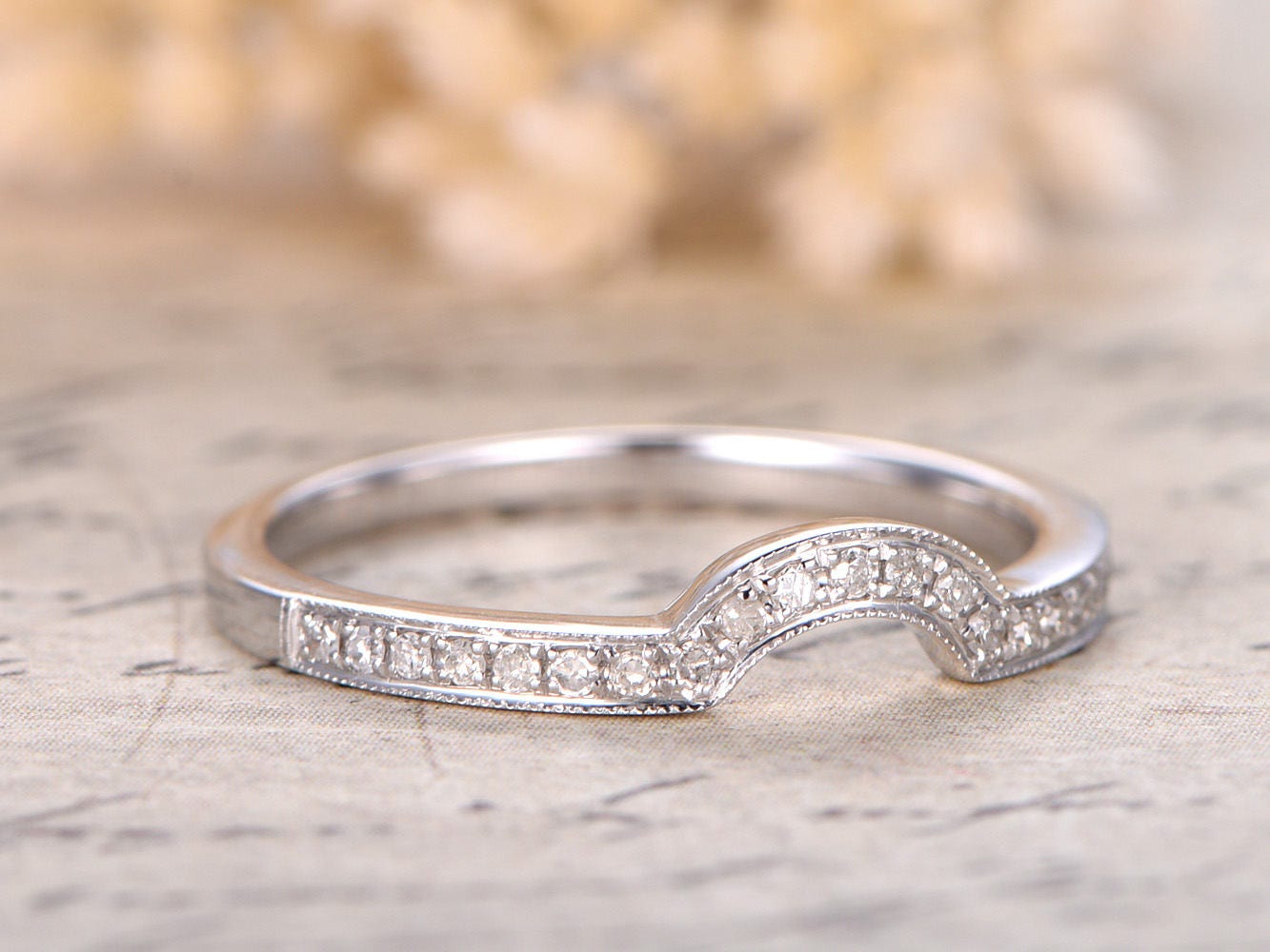 Valentine 14K White Gold Arch Wedding Band Eternity Ring | Etsy