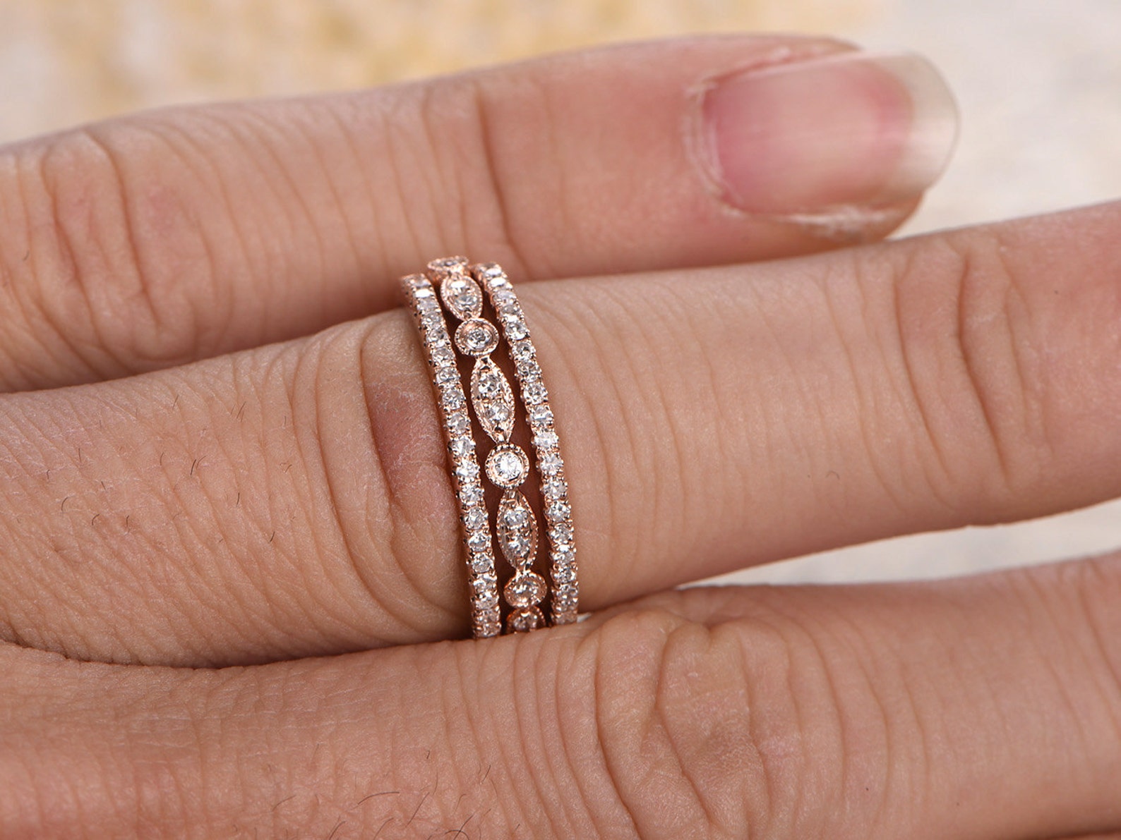 3 Ring Sets Three Half Eternity Ring Setdiamond Wedding - Etsy