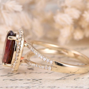 8x10mm Oval Cut Garnet Ring,split Band, Garnet Engagement Ring, 14k ...