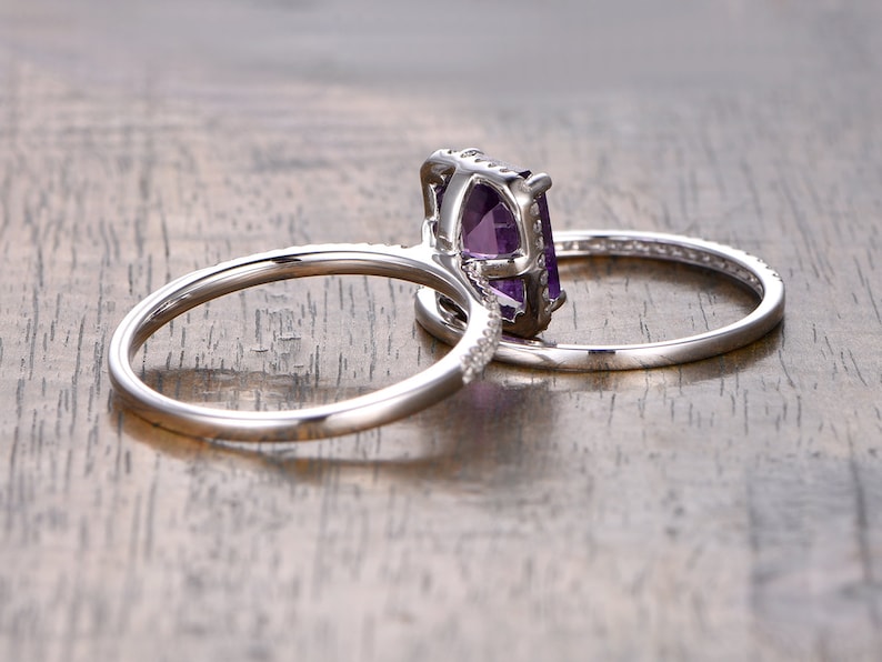 Amethyst Wedding Ring Set Emerald Cut 6x8mm Amethyst | Etsy