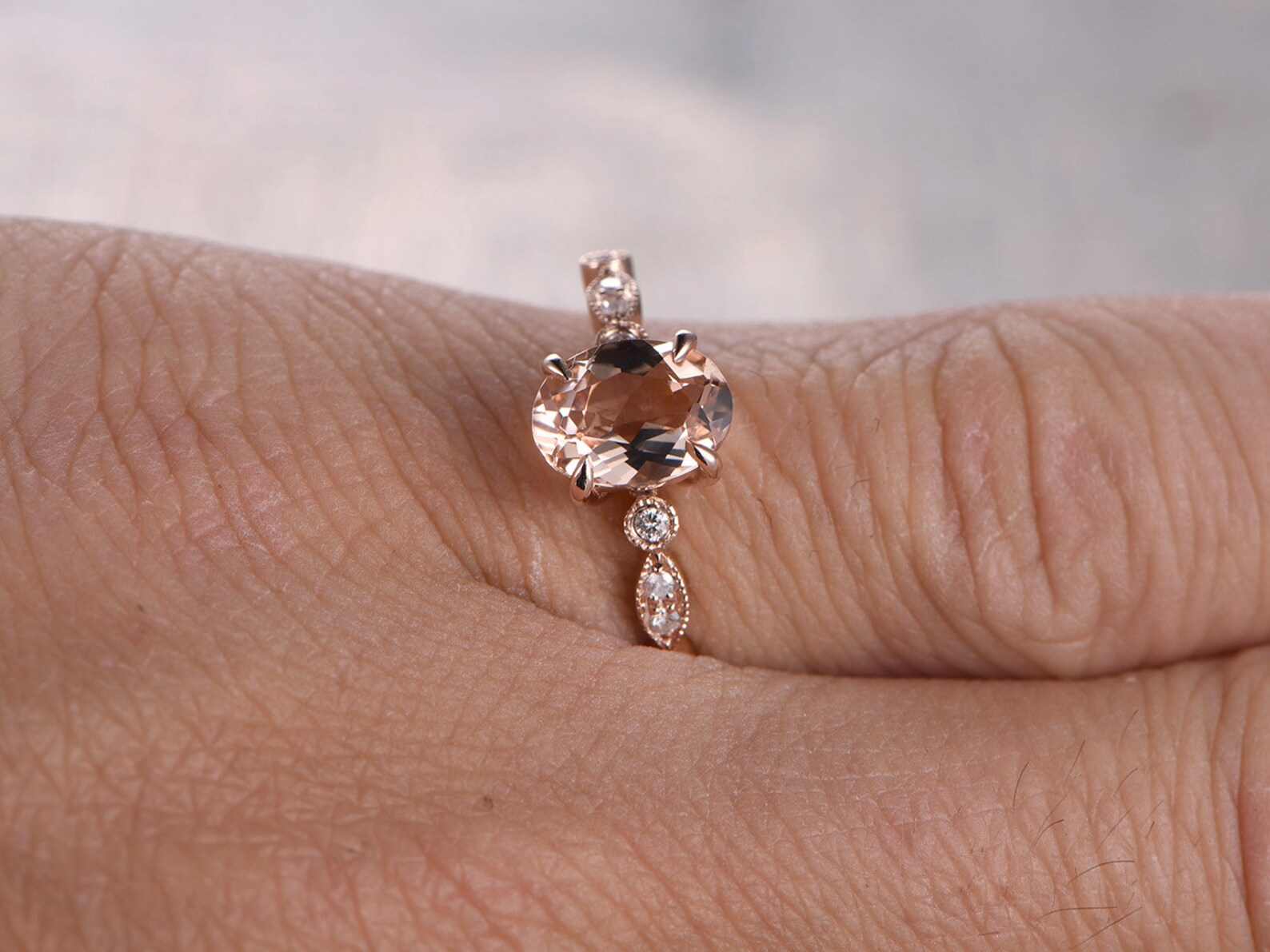 Morganite Ring Rose Gold Morganite Solitaire Ring Art Deco | Etsy