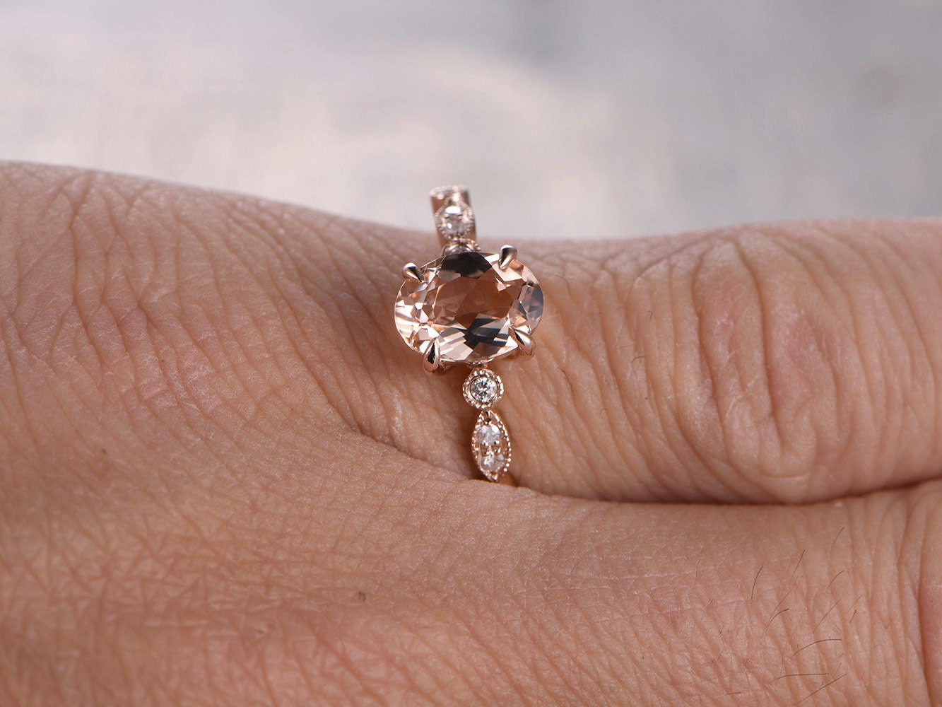 Morganite Ring Rose Gold Morganite Solitaire Ring Art Deco | Etsy