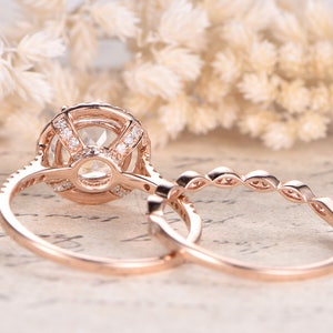 White Topaz Engagement Ring Set 14K Rose Gold Diamond Wedding Band 2pcs ...