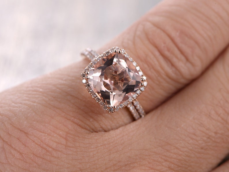 Pink Morganite Ring Set 14K Rose Gold Morganite Engagement - Etsy