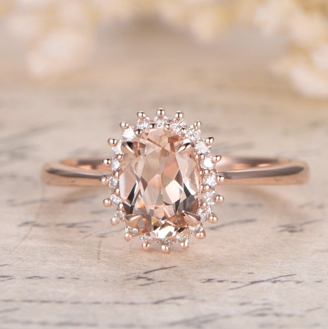 Avery Natural Morganite Engagement Ring 14K Solid Rose Gold Ring ...