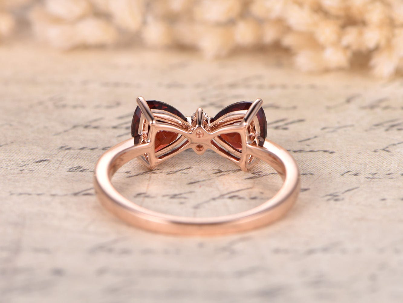 Garnet Bow Ringgold Bow Ringdouble Blue Gemstone Ring in 14K - Etsy