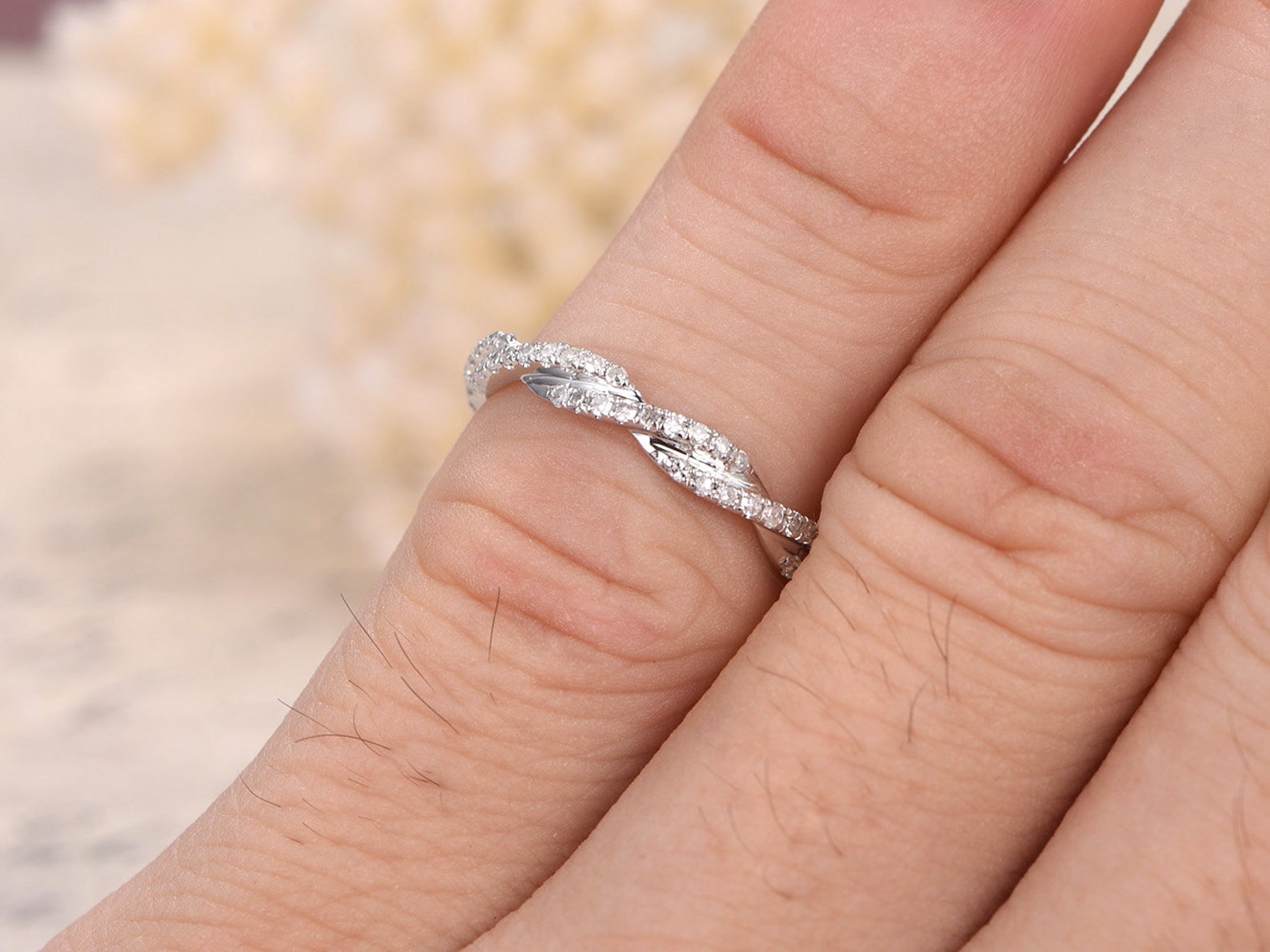 Twist Unique Wedding Ringdiamond Wedding Bandfull - Etsy UK