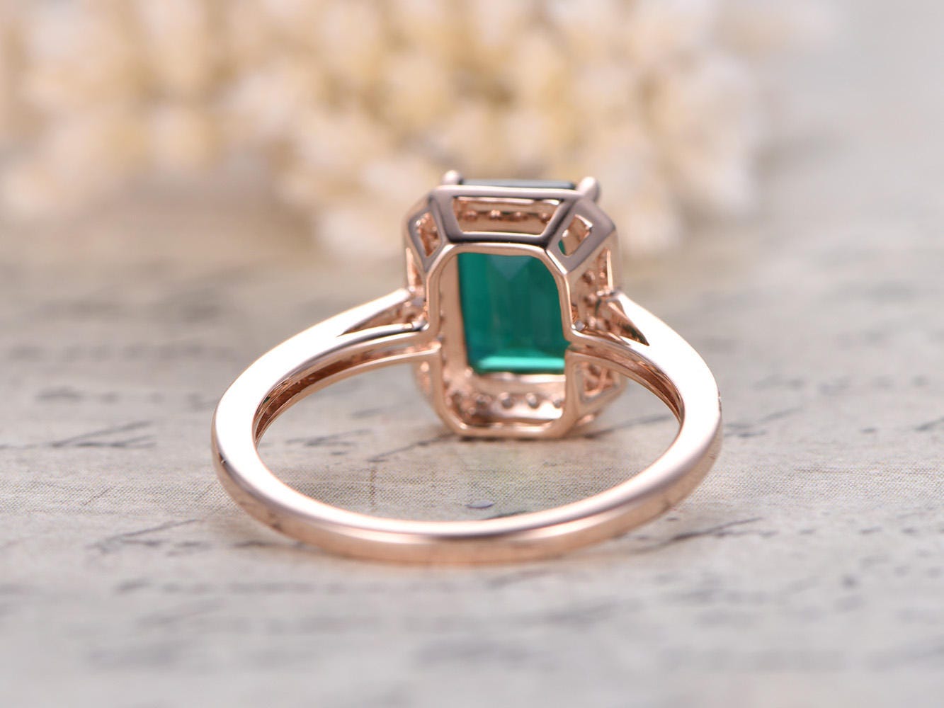 Emerald Engagement Ring Emerald Cut Ring 14K Rose Gold Emerald | Etsy