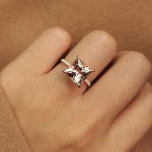 9mm Princess Cut Morganite Ring,morganite Engagement Ring,morganite ...