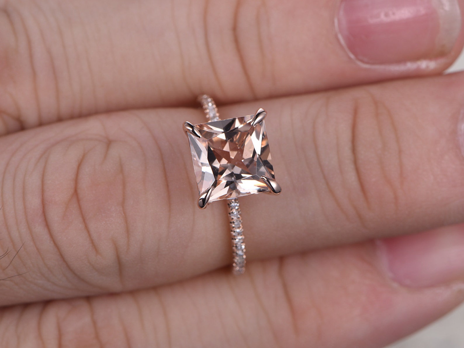 Morganite Engagement Ring Rose Gold Morganite Solitaire Ring | Etsy