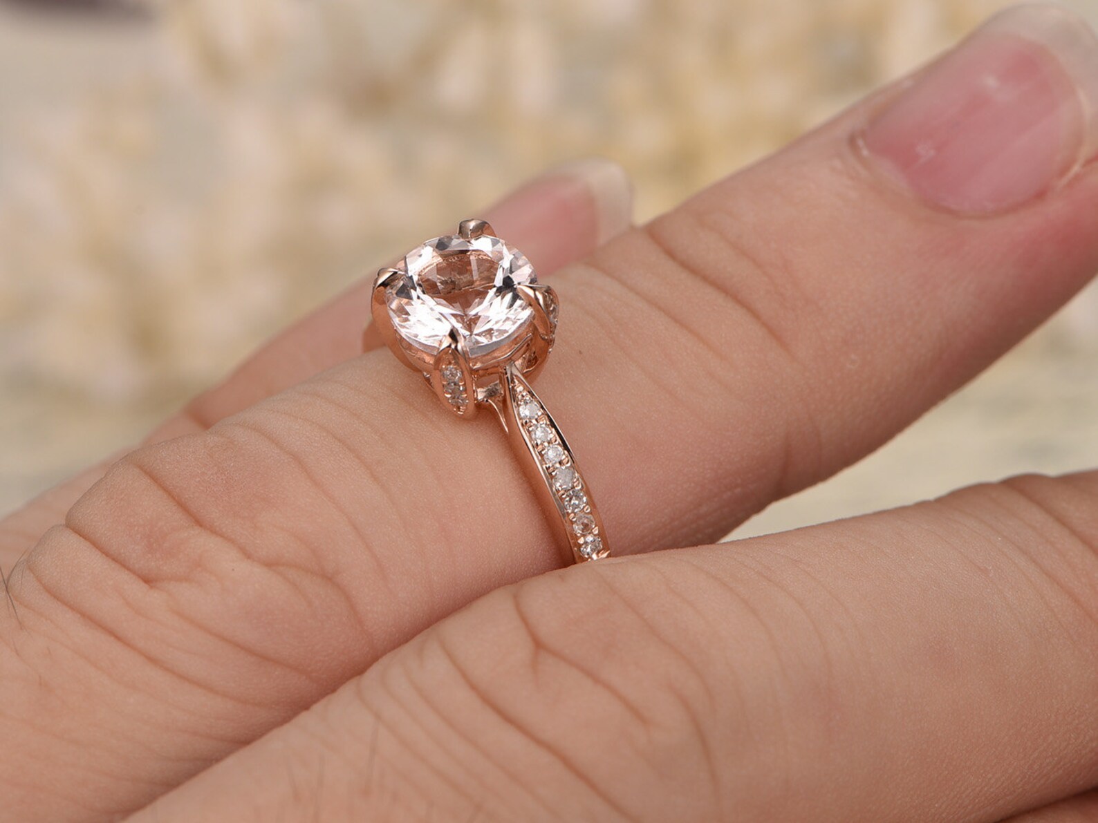 Morganite Ring Engagement Ring Rose Gold Morganite14K Solid | Etsy