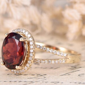 8x10mm Oval Cut Garnet Ring,split Band, Garnet Engagement Ring, 14k ...