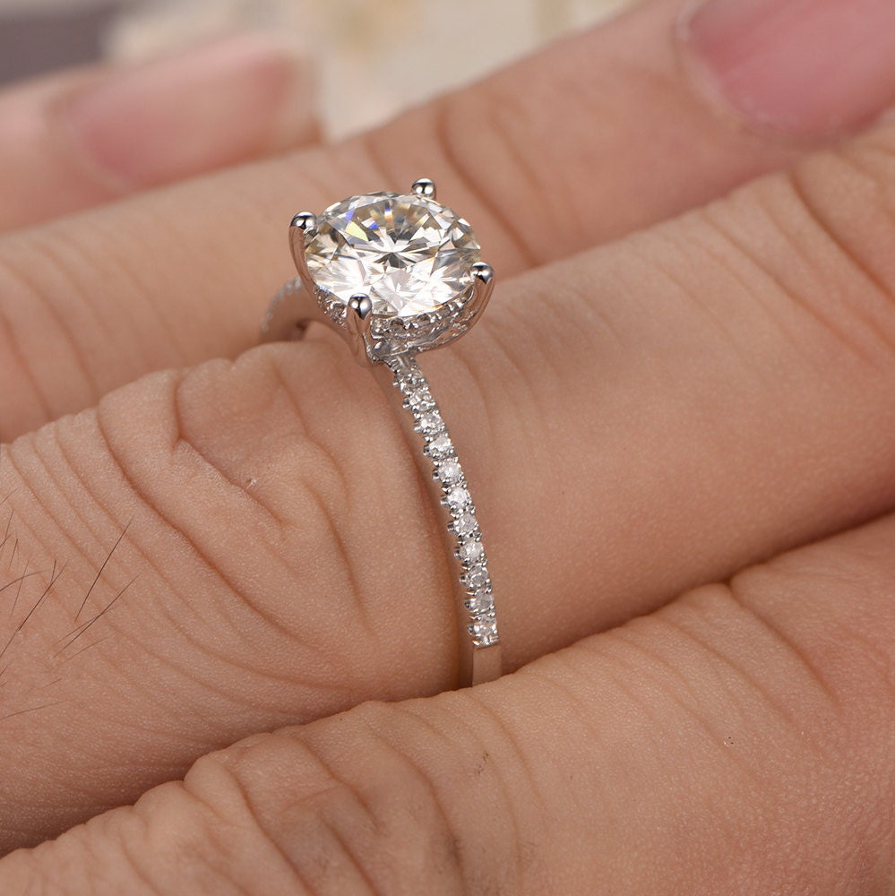 Moissanite Engagement Ring White Gold Ring 7mm Round Cut - Etsy