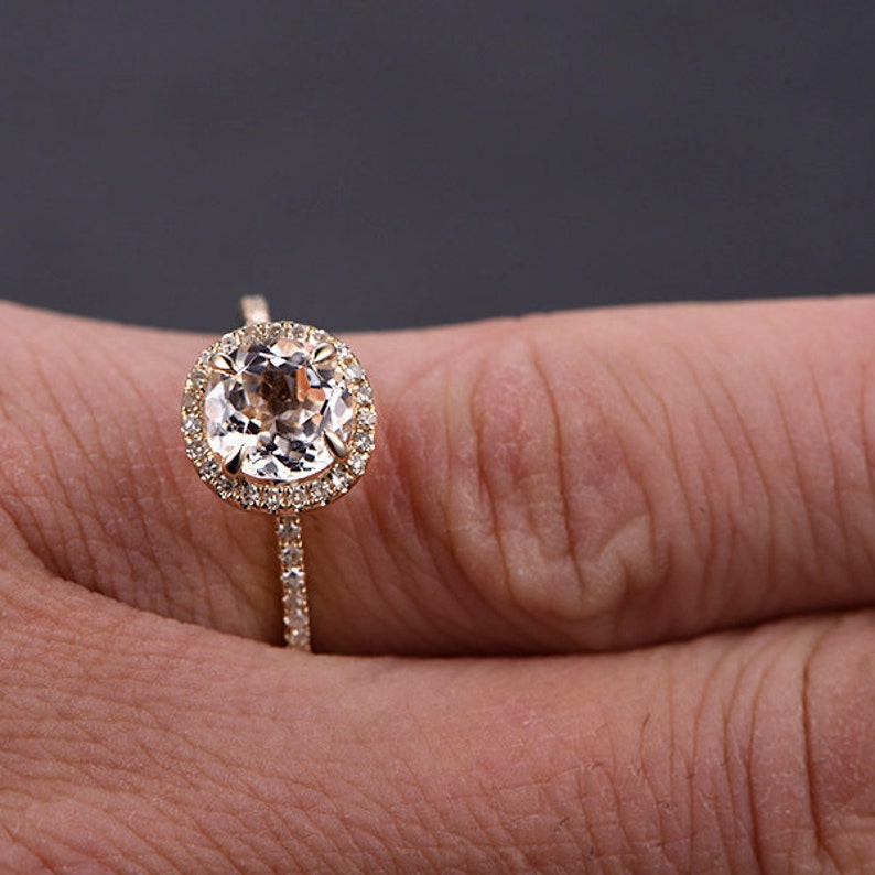 7mm Round Morganite Engagement Ring Pave Diamond Wedding Band - Etsy