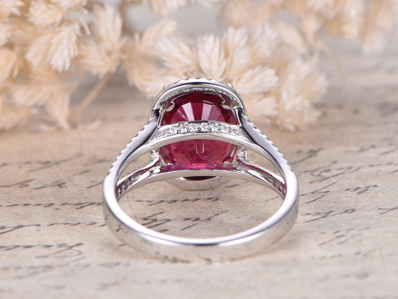 VS Red Ruby Engagement Ring Solid 14K White Gold Diamond Ring | Etsy