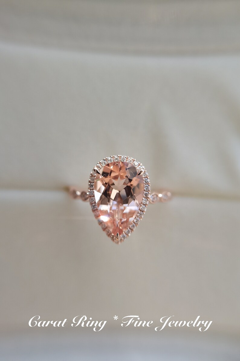 Pear Cut Morganite Engagement Ring Antique Art Deco Wedding - Etsy