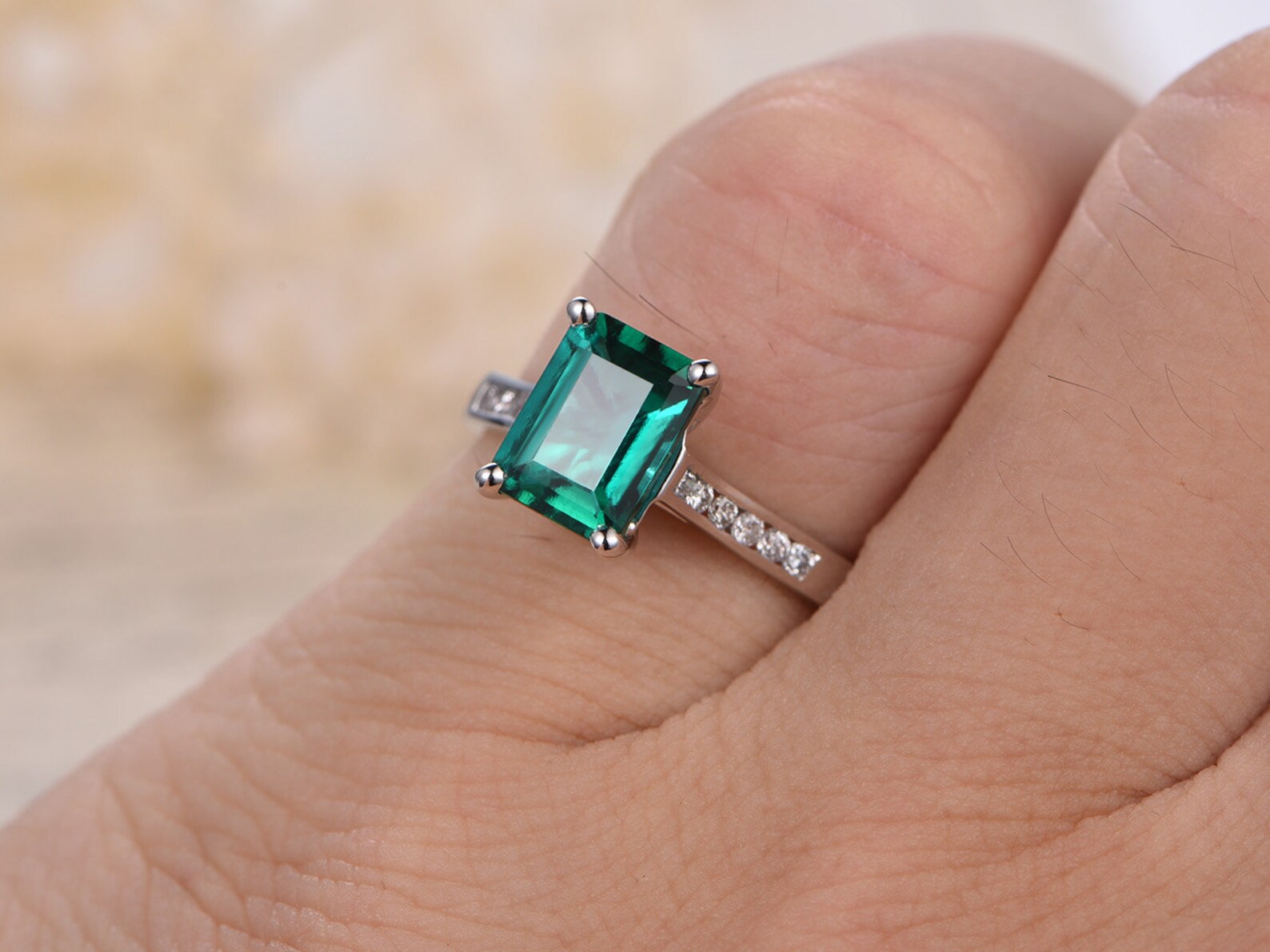 Emerald Engagement Ring Emerald Cut Ring 14K White Gold - Etsy