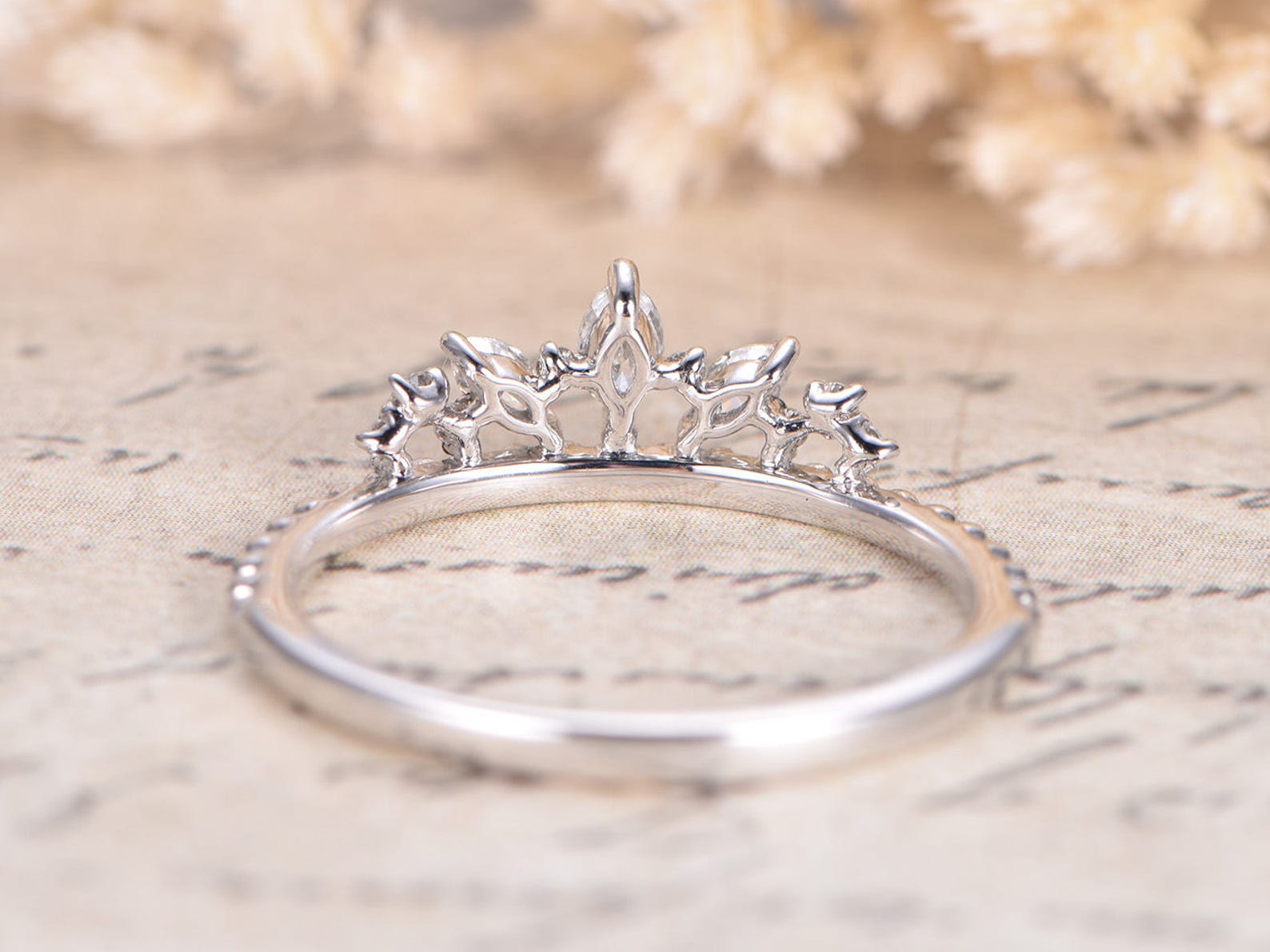 Marquise Shaped Diamond Band Wedding Bridal Engagement Ring | Etsy