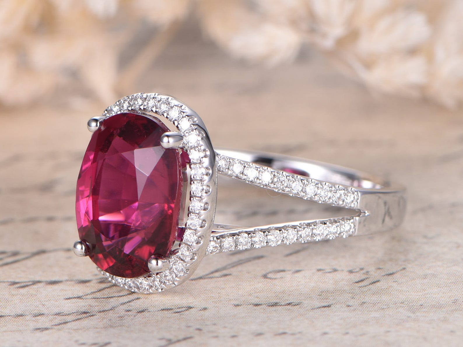VS Red Ruby Engagement Ring Solid 14K White Gold Diamond Ring - Etsy