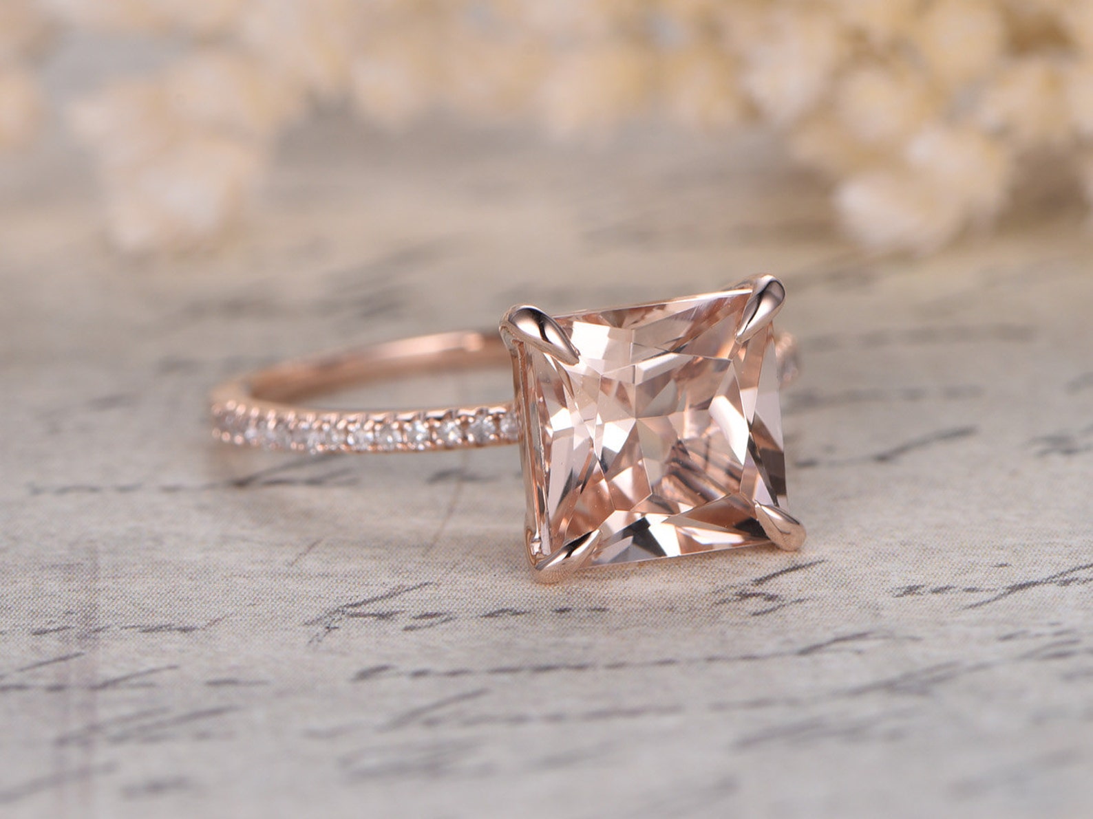 Morganite Engagement Ring Rose Gold Morganite Solitaire Ring - Etsy