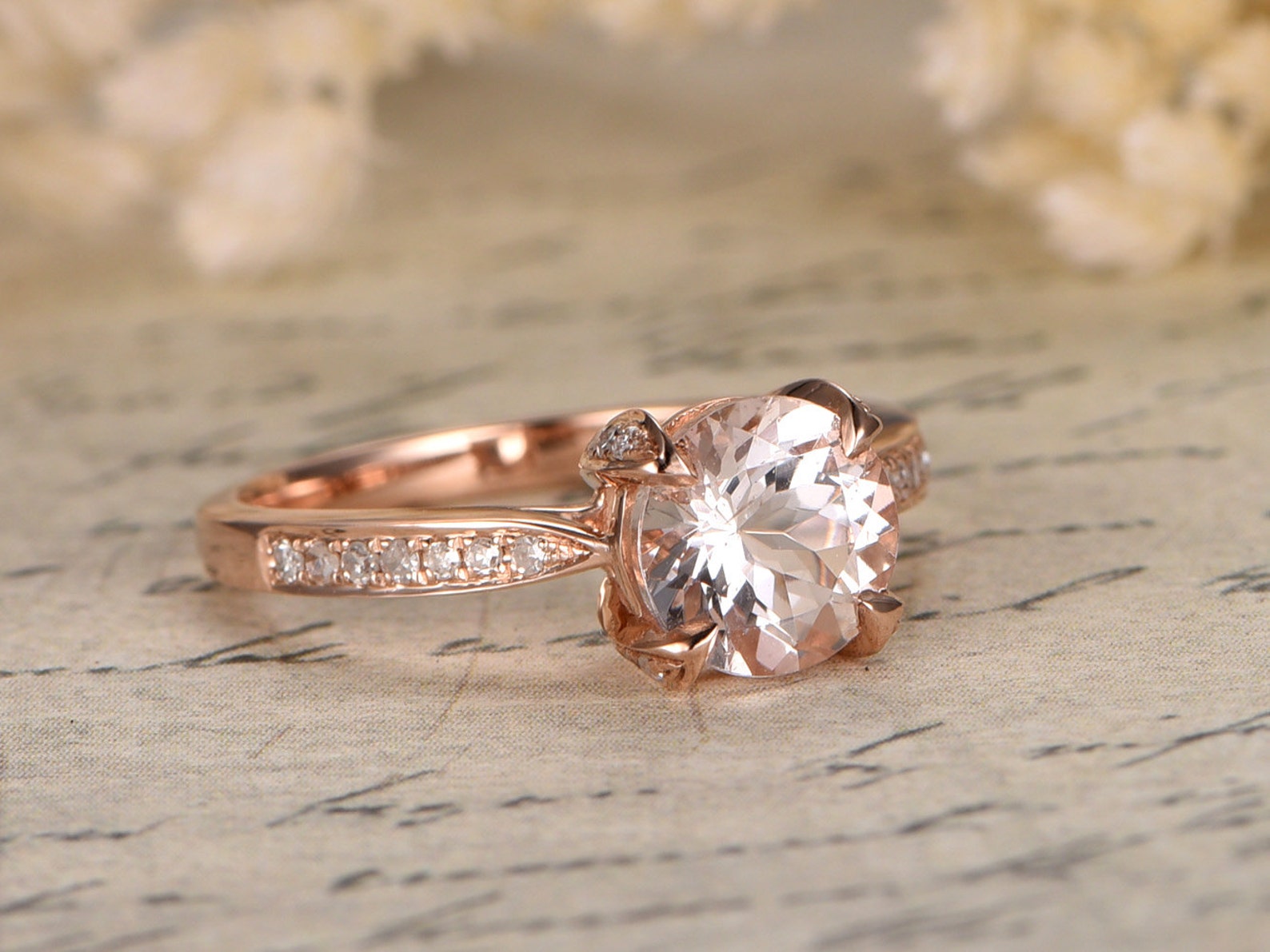 Morganite Ring Engagement Ring Rose Gold Morganite14K Solid | Etsy