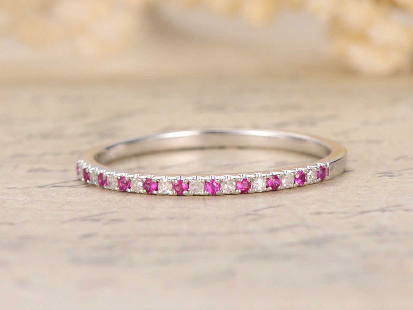 Ruby Wedding Band Half Eternity Band Ruby Engagement Ring Ruby | Etsy