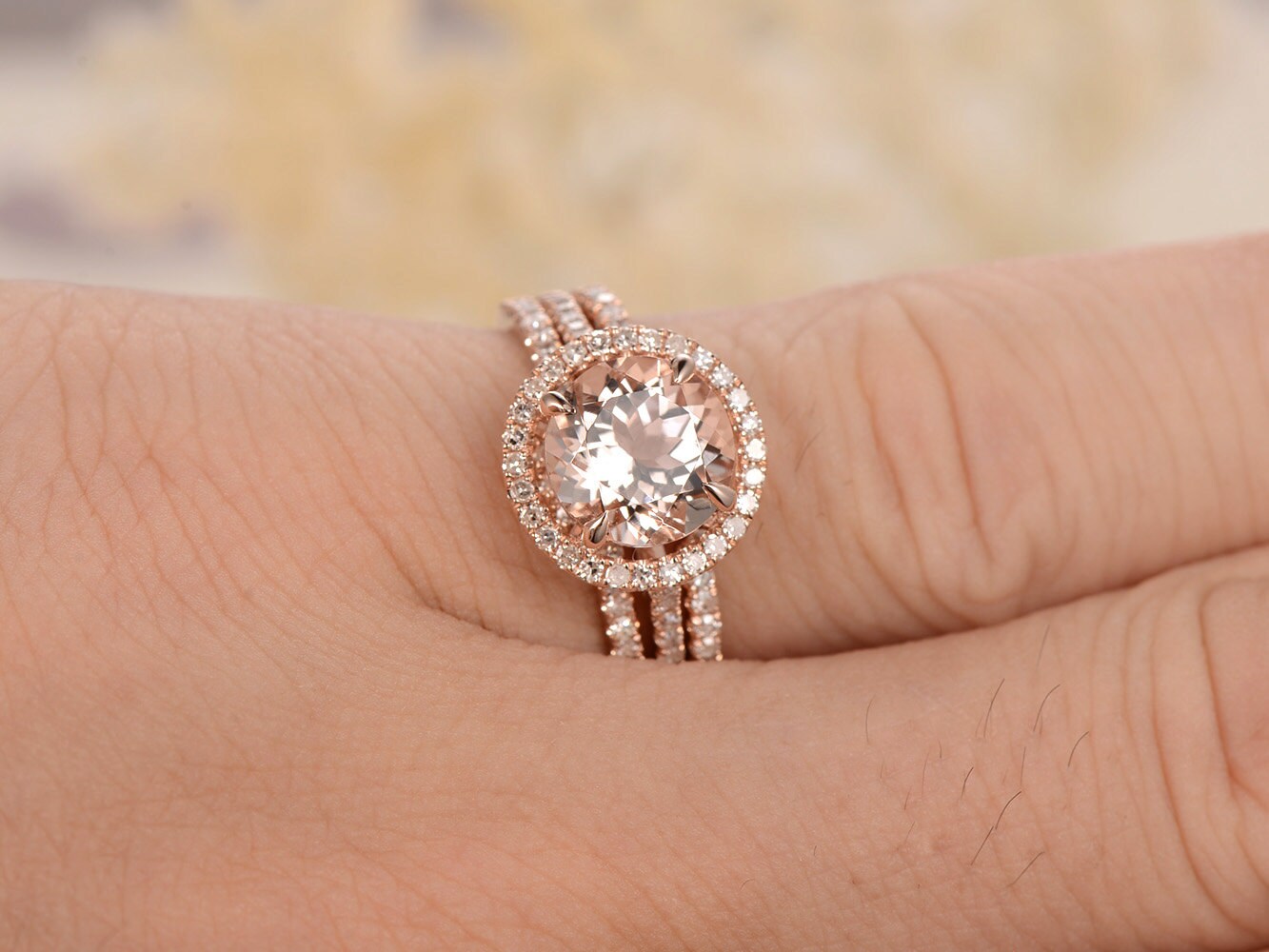 8mm Round Cut Morganite Engagement Ring Set Morganite Ring and | Etsy