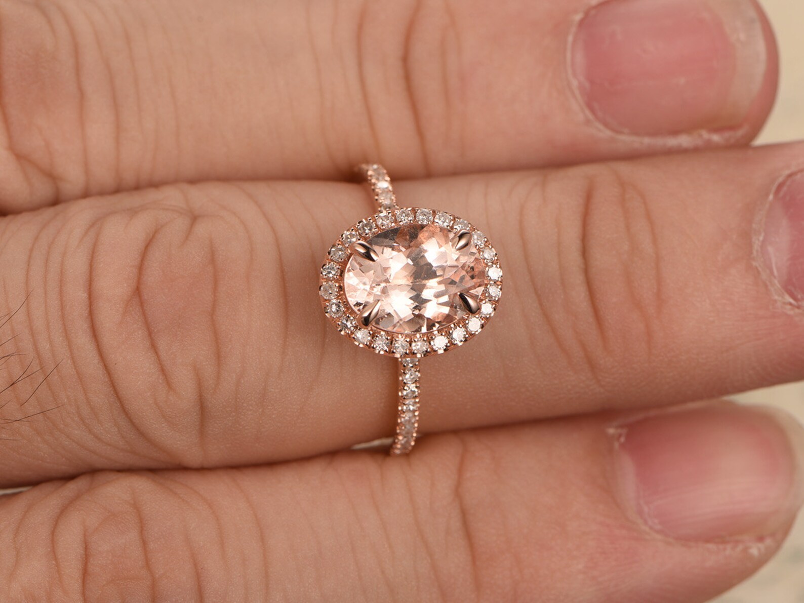 Morganite Ring Halo Engagement Ring 68mm Oval Engagement | Etsy