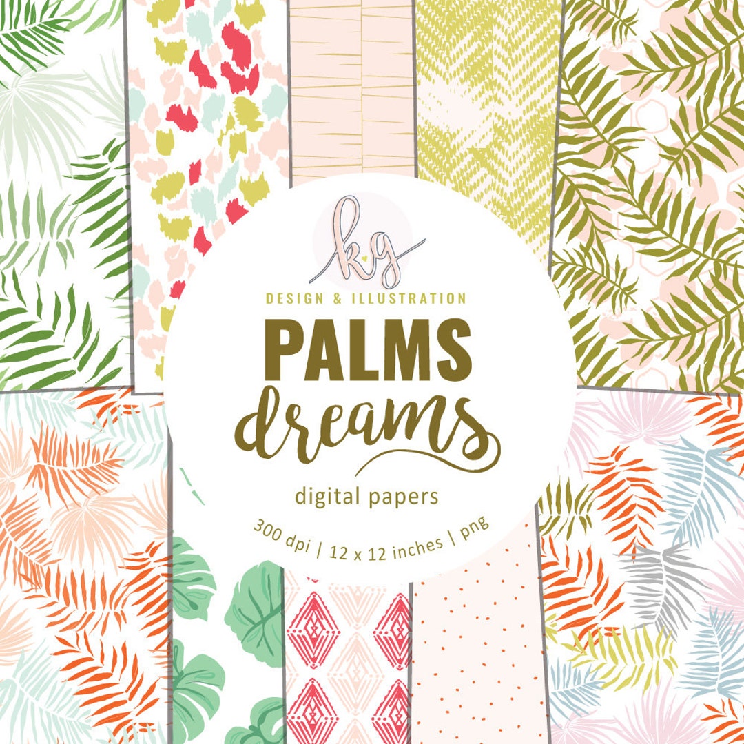 Palms Dreams Palm Tree Pattern Digital Paper Pack Scrapbook - Etsy