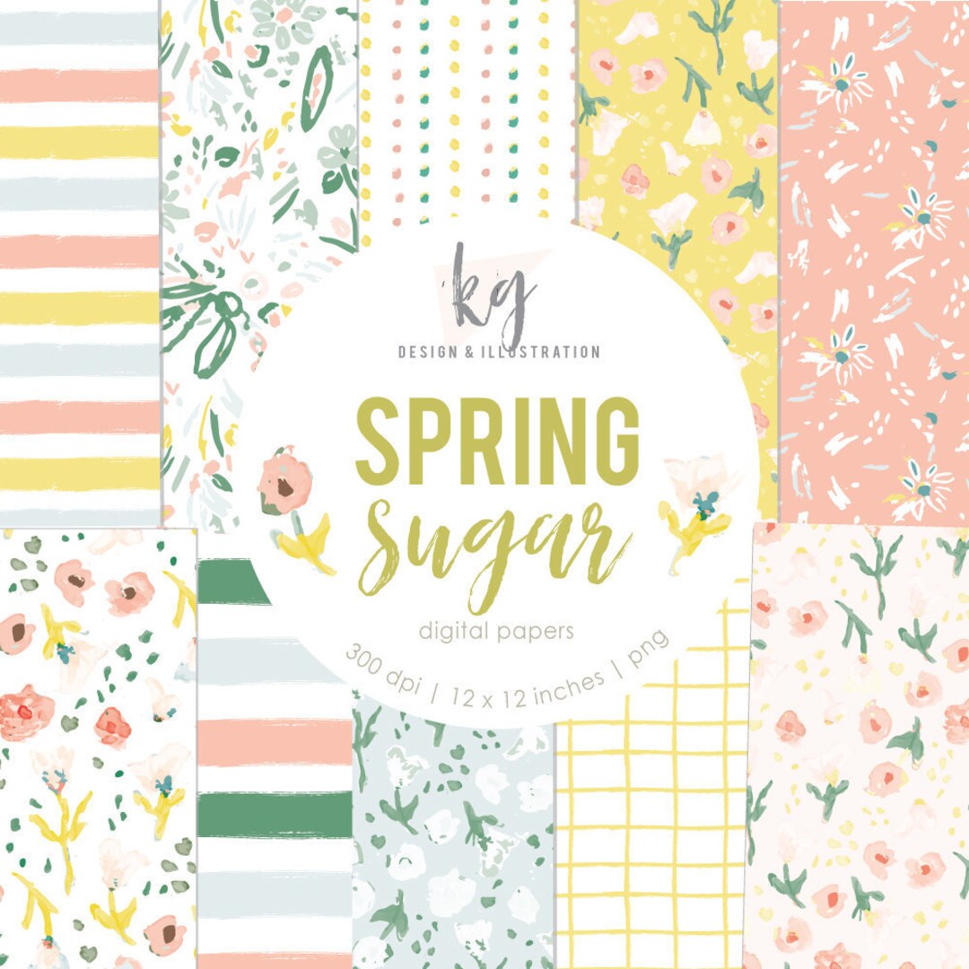 Spring Sugar 14 Digital Papers, Spring Watercolor Digital Pattern ...