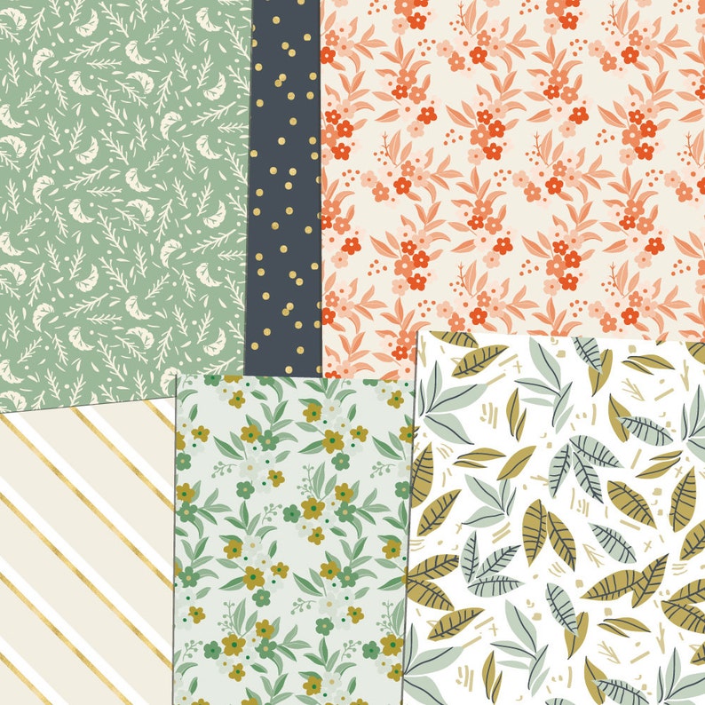 Dreamy Fall Digital Paper, Autumn Digital Paper Floral Leaves Gold ...