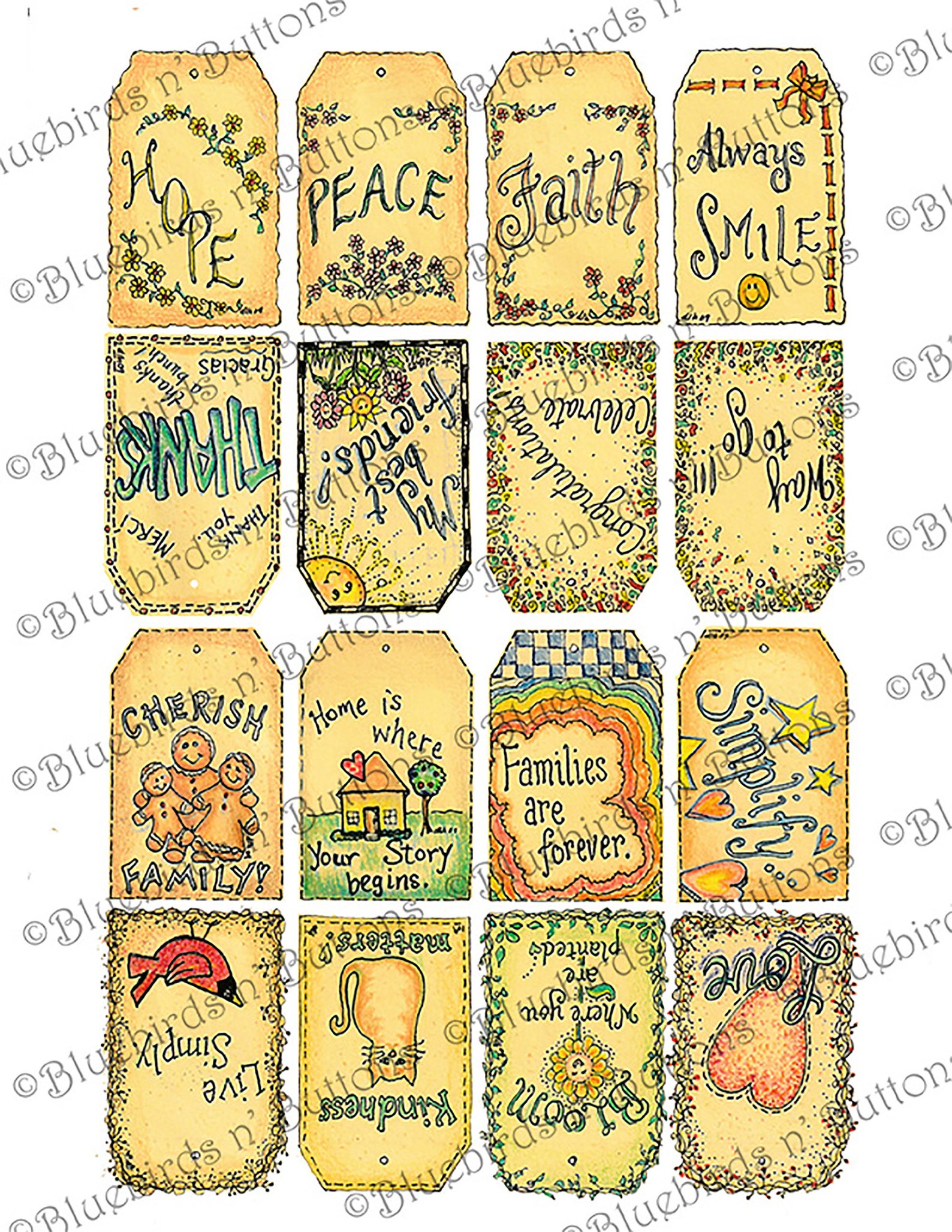 Printable Hand-drawn Gift Tags - Digital Download - Unique Tags - Set ...