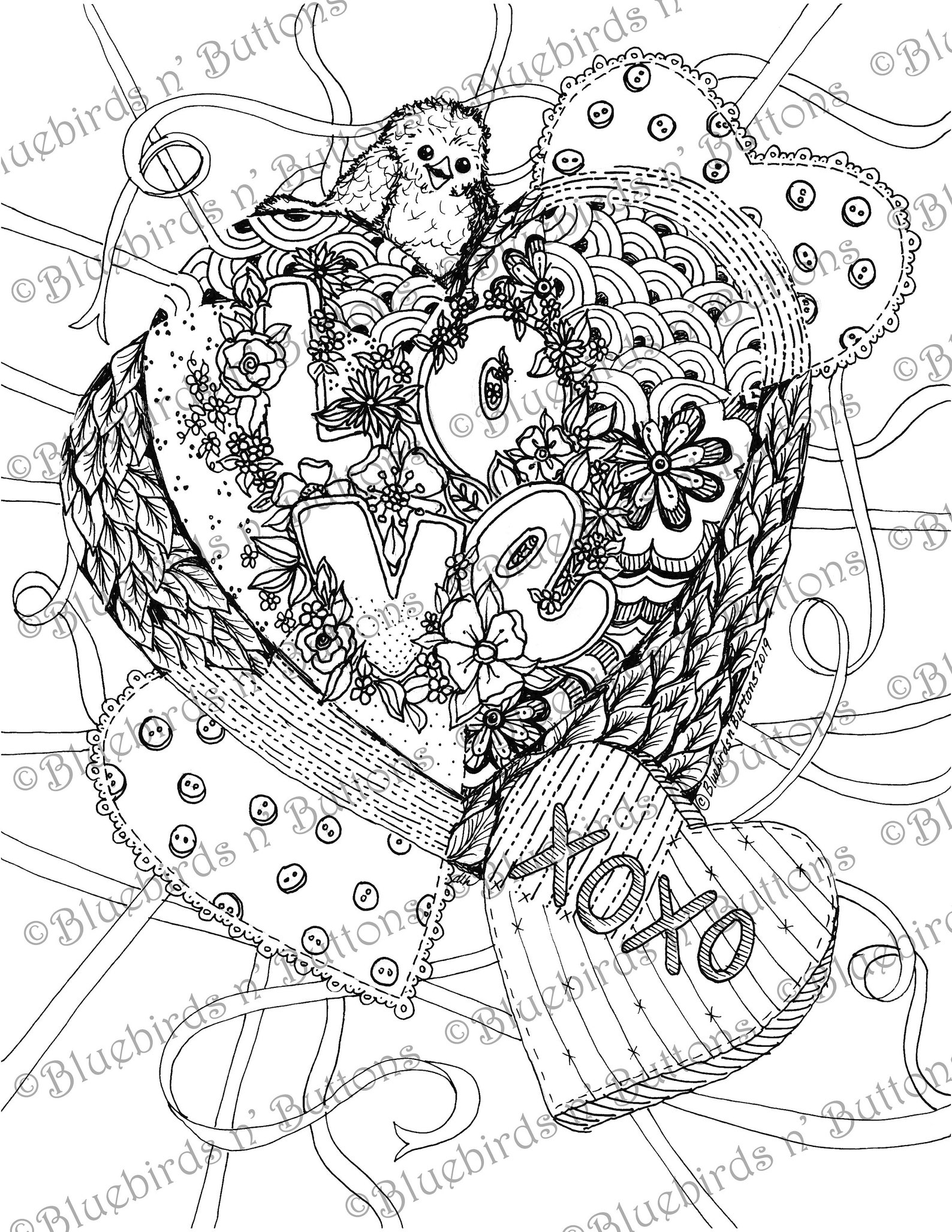 Printable Coloring Page - February Valentine Coloring Page - Digital ...