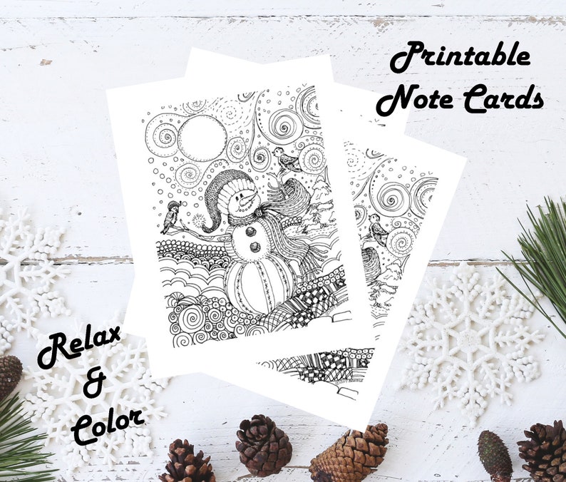 Printable Color-your-own Snowman Note Cards - Blank Greeting Cards ...