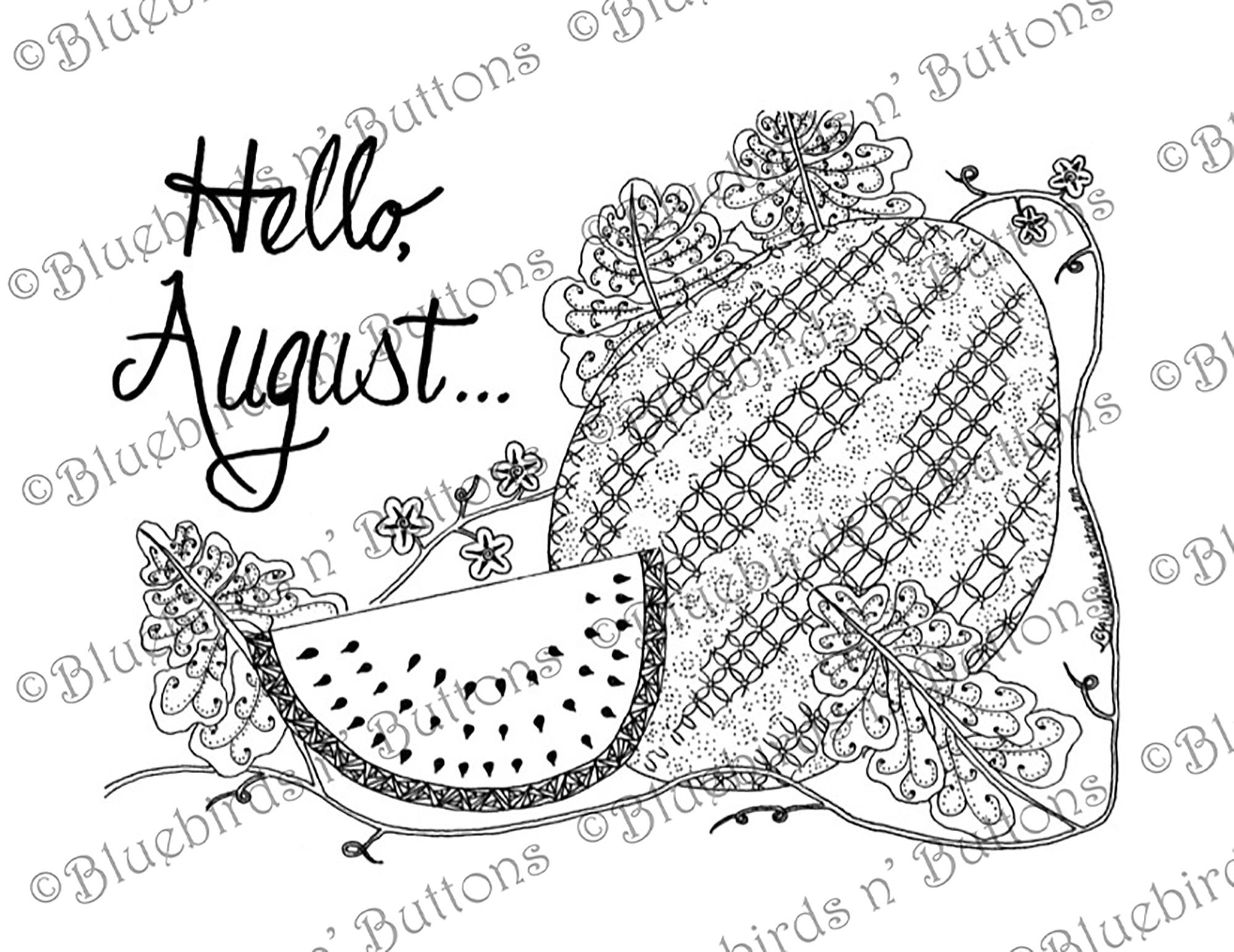 Printable Color-your-own Hello August Watermelon Note Cards - Etsy