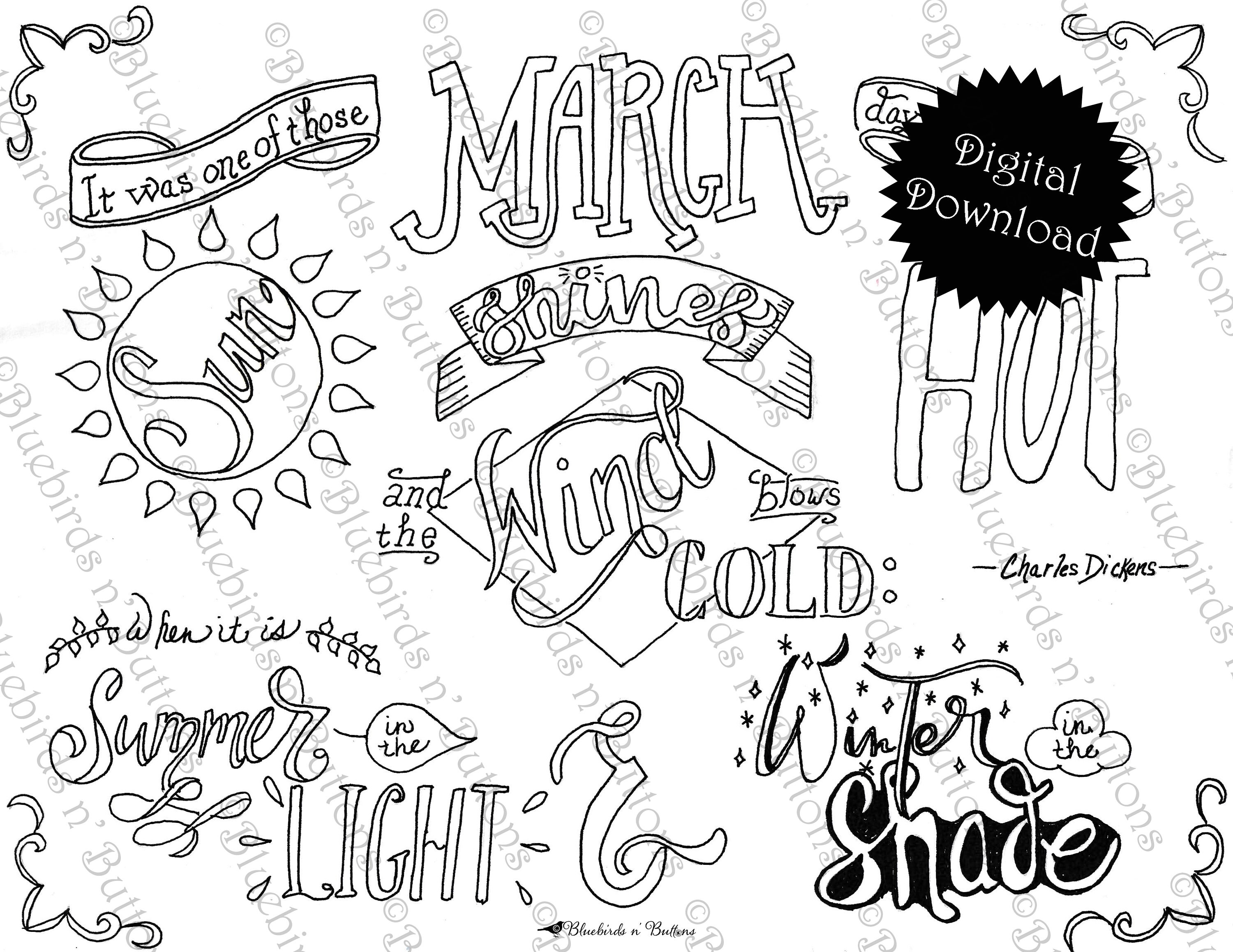 Printable Coloring Page - March Dickens Quote - Adult and Kids Coloring ...