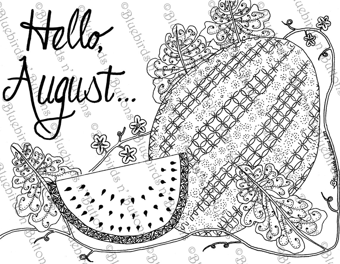 Coloring Page - Printable Coloring Page - August Coloring - Watermelon ...
