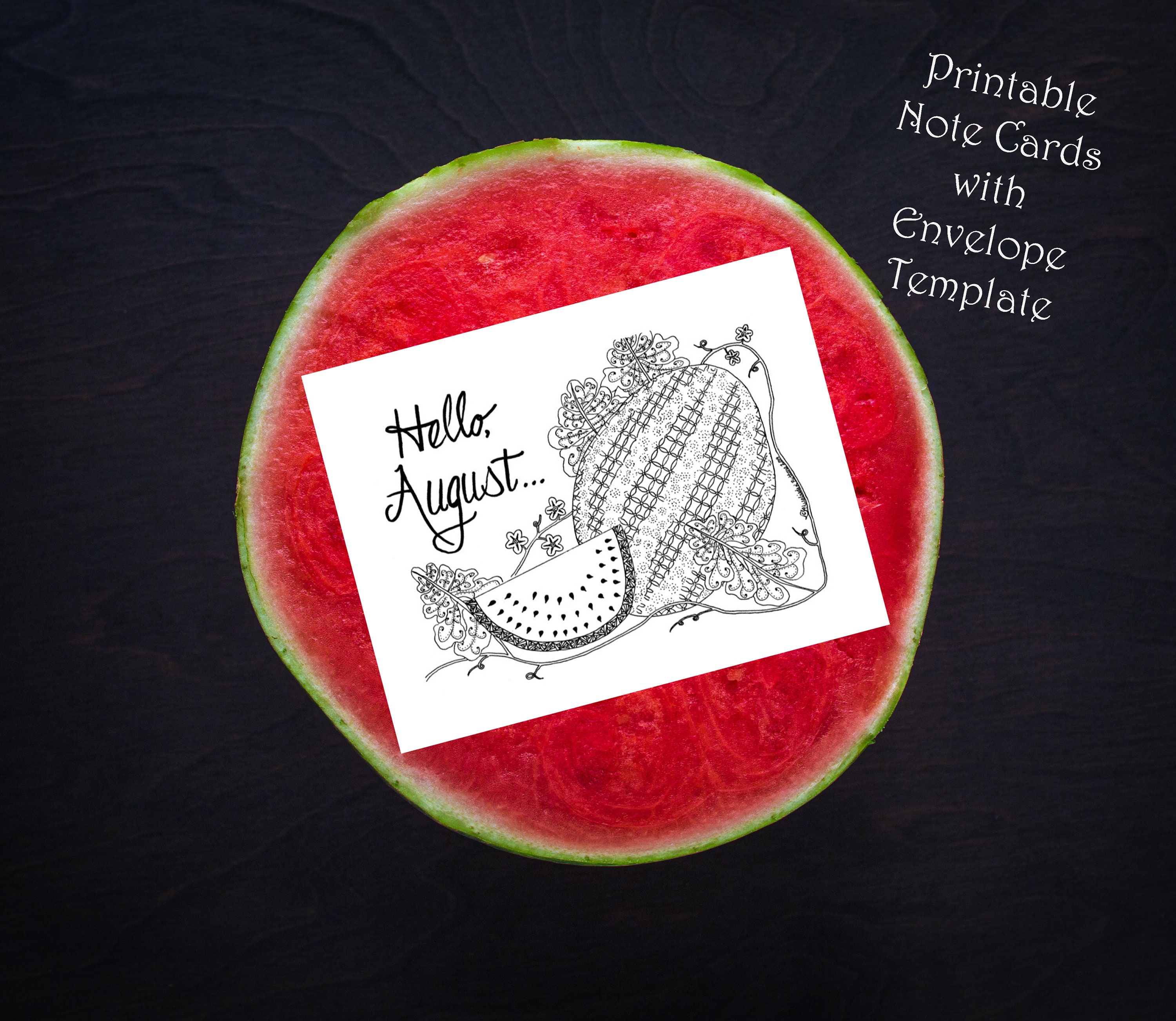 Printable Color-your-own Hello August Watermelon Note Cards - Etsy