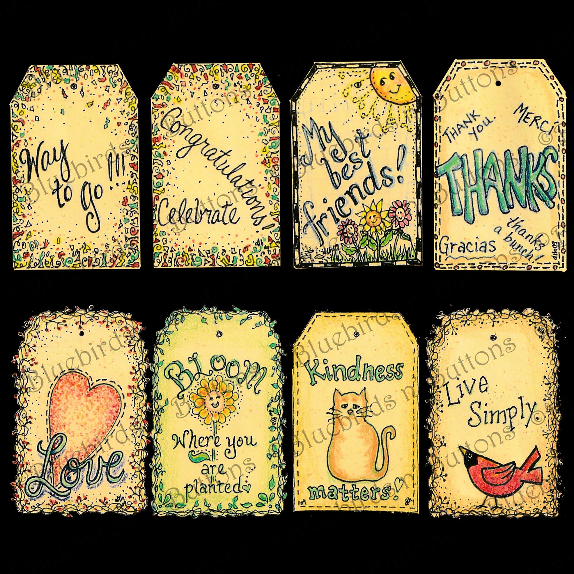 Printable Hand-drawn Gift Tags - Digital Download - Unique Tags - Set ...