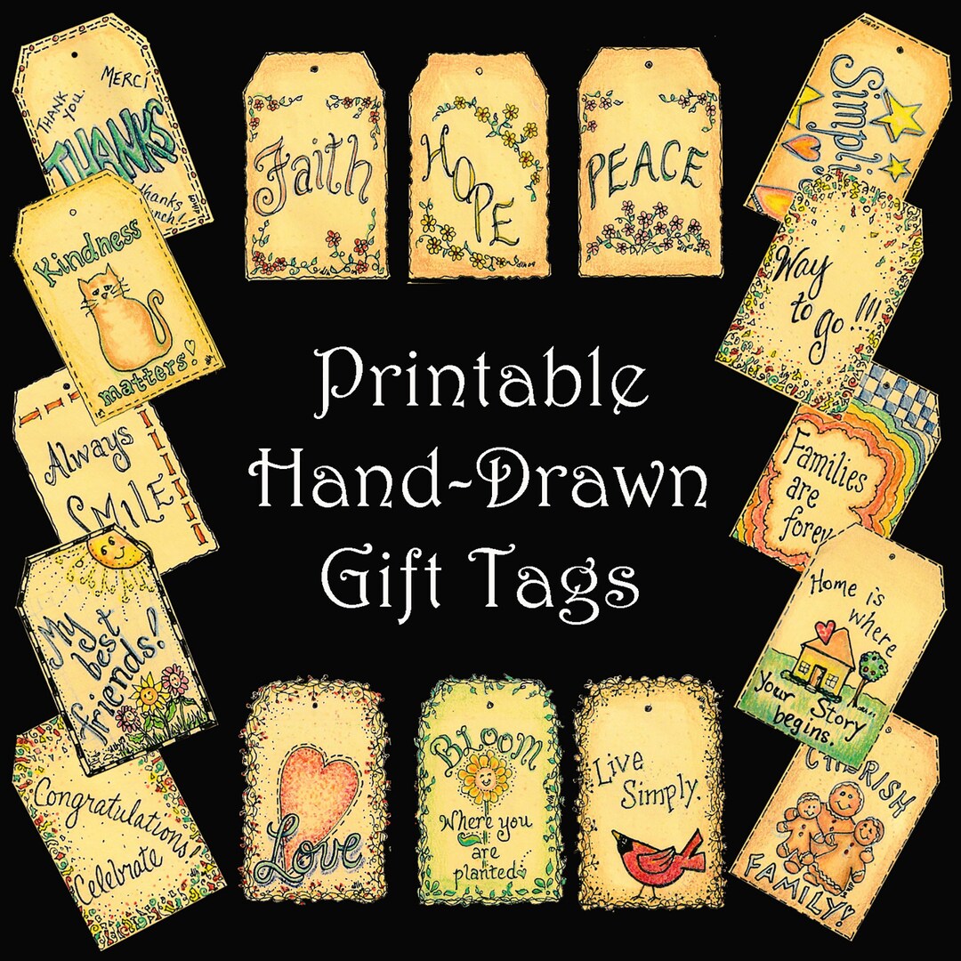 Printable Hand-drawn Gift Tags - Digital Download - Unique Tags - Set ...