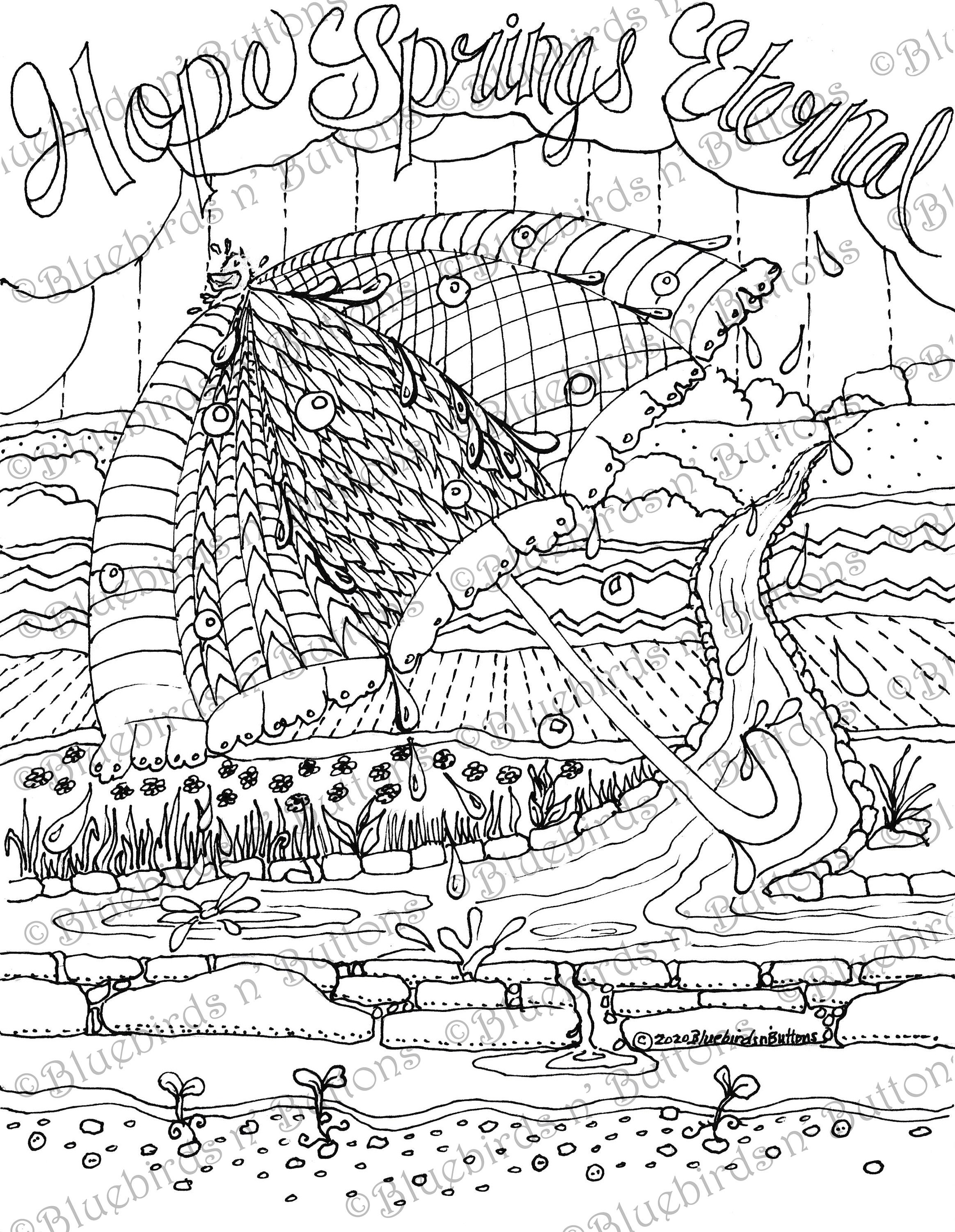 Printable Coloring Page April Hope Springs Eternal Adult Etsy