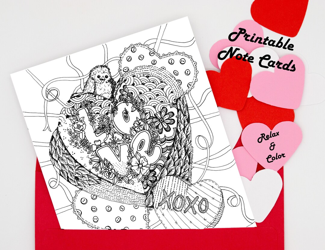 Printable Color-your-own Valentine Note Cards - Blank Greeting Cards ...