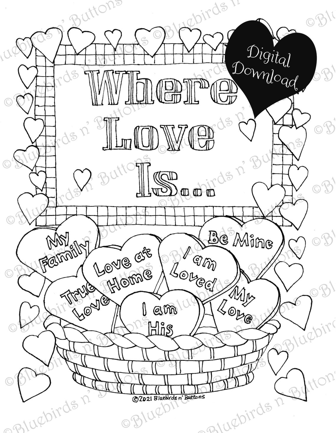 Printable Coloring Page February Where Love is Adult Coloring Digital ...