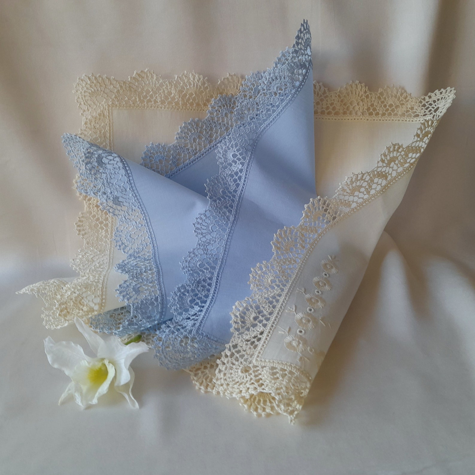 Ladies Pastel Color Lace Handkerchief. - Etsy