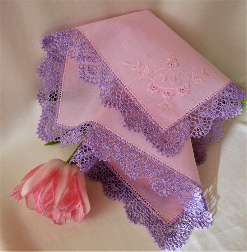 Ladies Pastel Color Lace Handkerchief. - Etsy