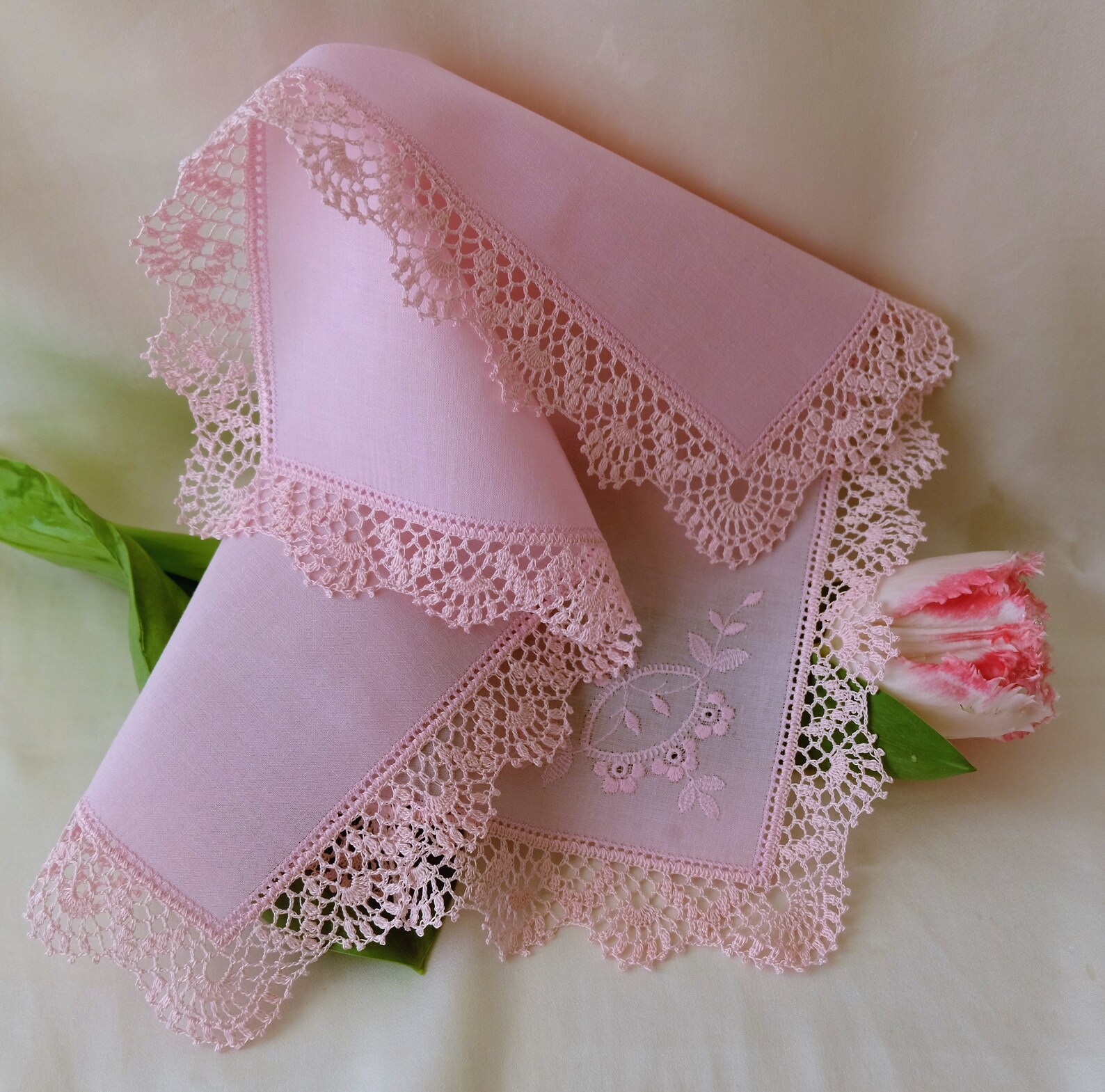 Ladies Pastel Color Lace Handkerchief. - Etsy