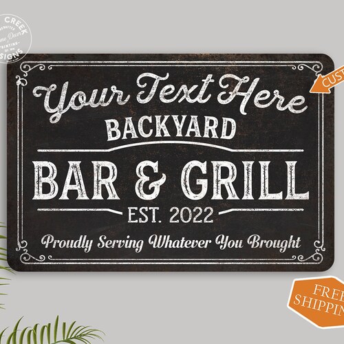 Personalized Bar and Grill Sign Backyard Metal Sign Patio - Etsy