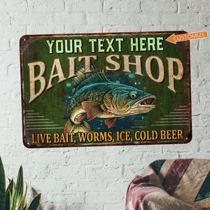 Custom Bait Shop Sign Fishing Gift Bait & Tackle Man Cave Metal Sign ...