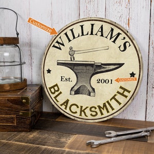 Personalized Blacksmith Sign, Man Cave Shop Workshop Wall Decor ...